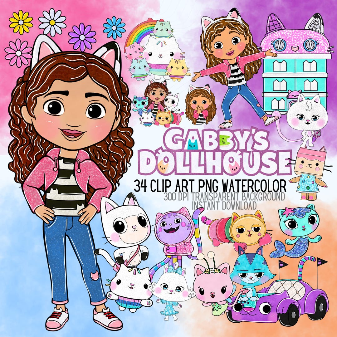 Gabby's Dollhouse Clipart PNG Bundle | 34 Cute Watercolor Pngs ...