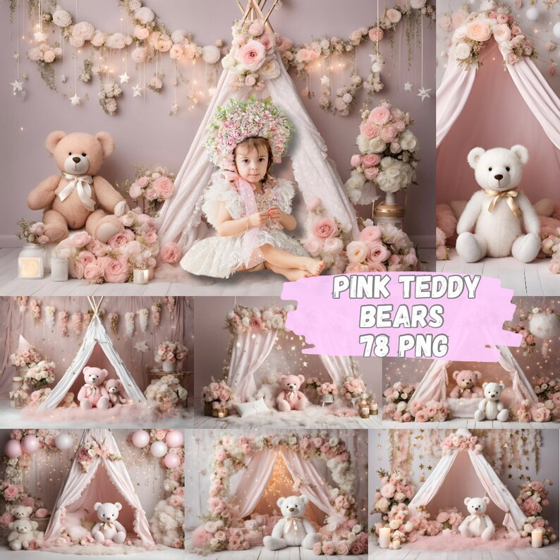Precious Moments Baby Pink Teddy Bear Digital Backdrops for Adorable ...