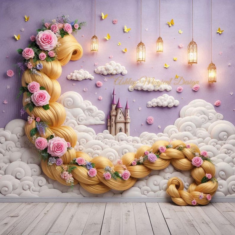 Rapunzel Flower and Braid Digital Background, Tangled First Birthday ...