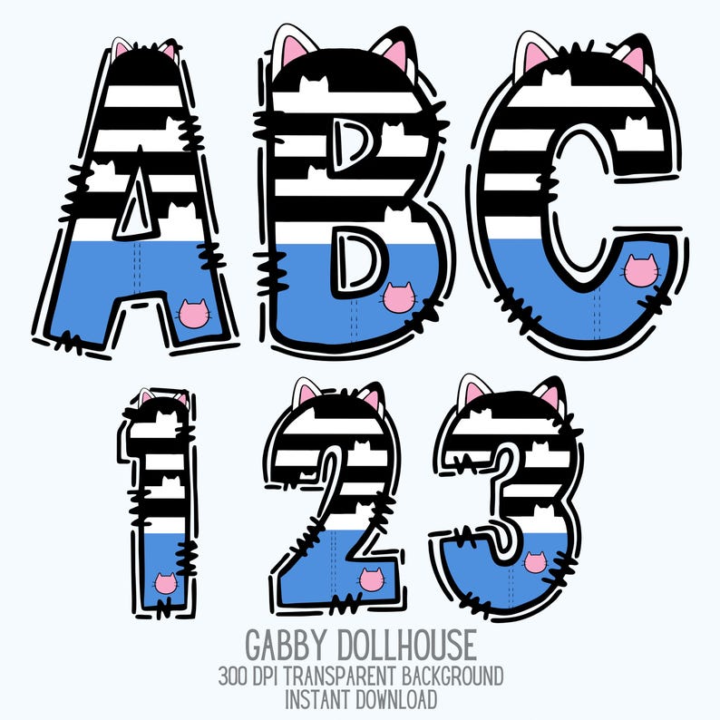Gabby Dollhouse Doodle Alphabet | Cute Gabby Cat Alphabet PNG | Gabby ...