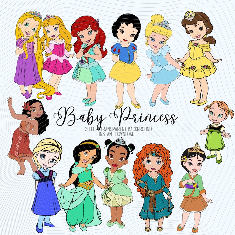 Baby Princess Clipart Bundle PNG | 35 Cute Baby Princesses Digital Art ...