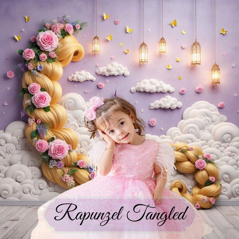 Rapunzel Flower and Braid Digital Background, Tangled First Birthday ...