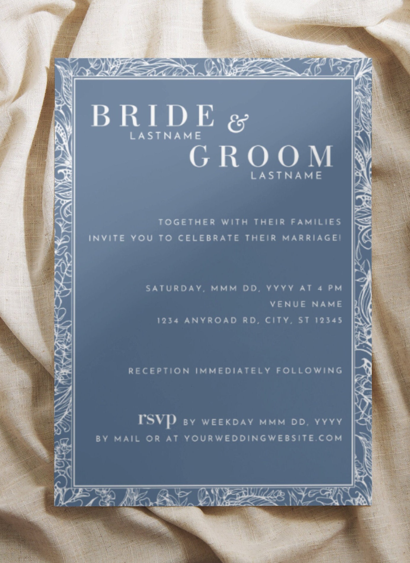Blue Floral Wedding Invitation - Etsy