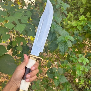 15 Inch Bowie Knife With Sheath Mirror Polished Outdoor Camping Knife ...