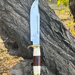 15 Inch Bowie Knife With Sheath Mirror Polished Outdoor Camping Knife ...