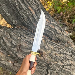 15 Inch Bowie Knife With Sheath Mirror Polished Outdoor Camping Knife ...