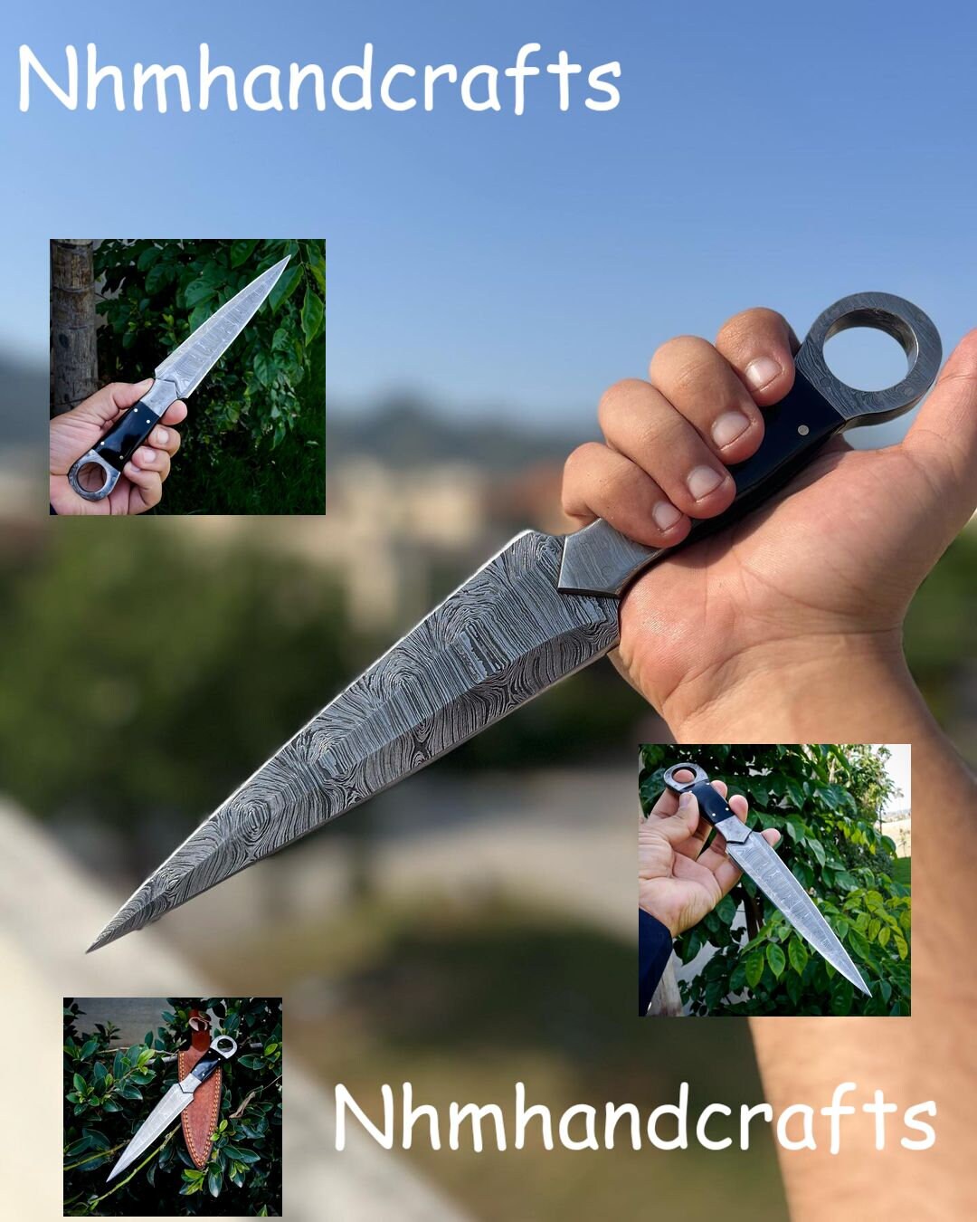 Custom Handmade Damascus Kunai Throwing Knife, Sharp Throwing Knife ...