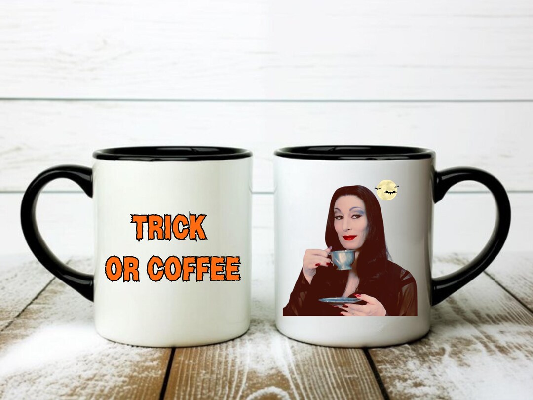 Morticia Drinking Coffee Mug, Halloween Mug, Gift Mug, Sweet or Treat ...