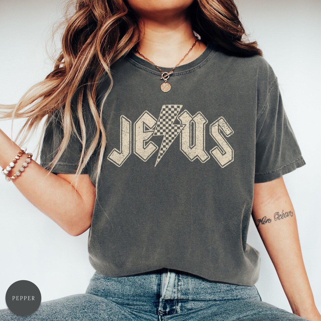 Vintage Jesus Lightning Bolt Graphic T-shirt Faith Inspired Tee Retro ...