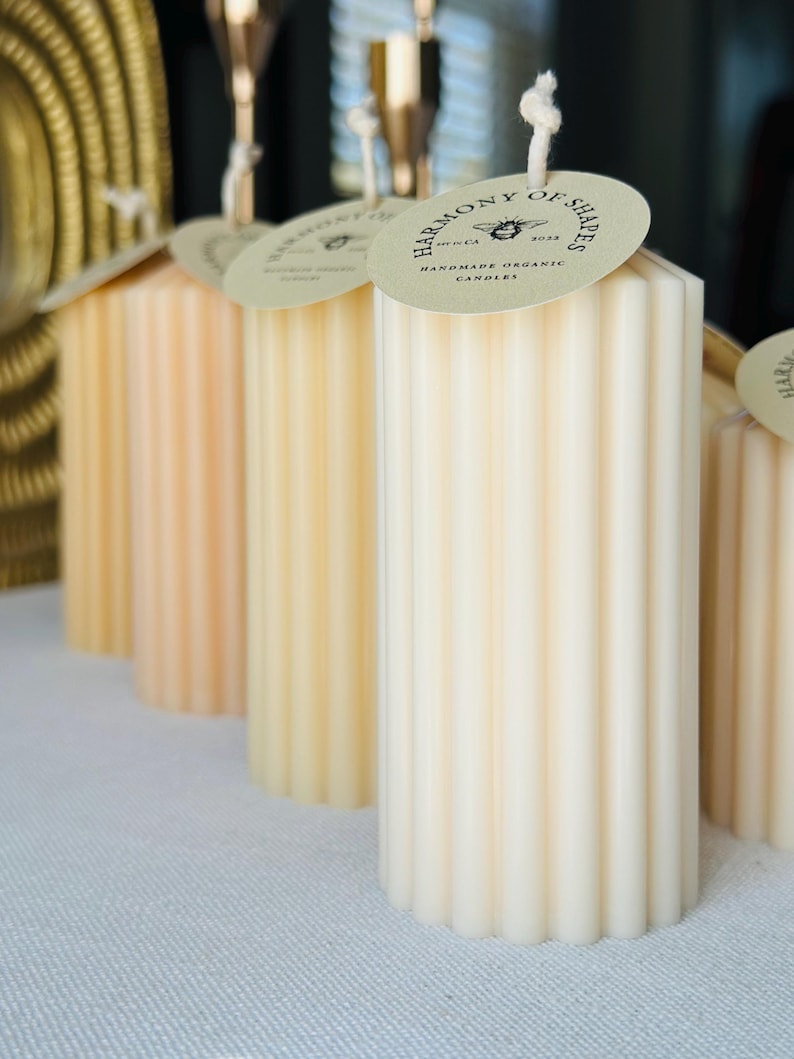 Ribbed Pillar Candle, Striped Candle, Set of Soy Candles, Custom Color ...