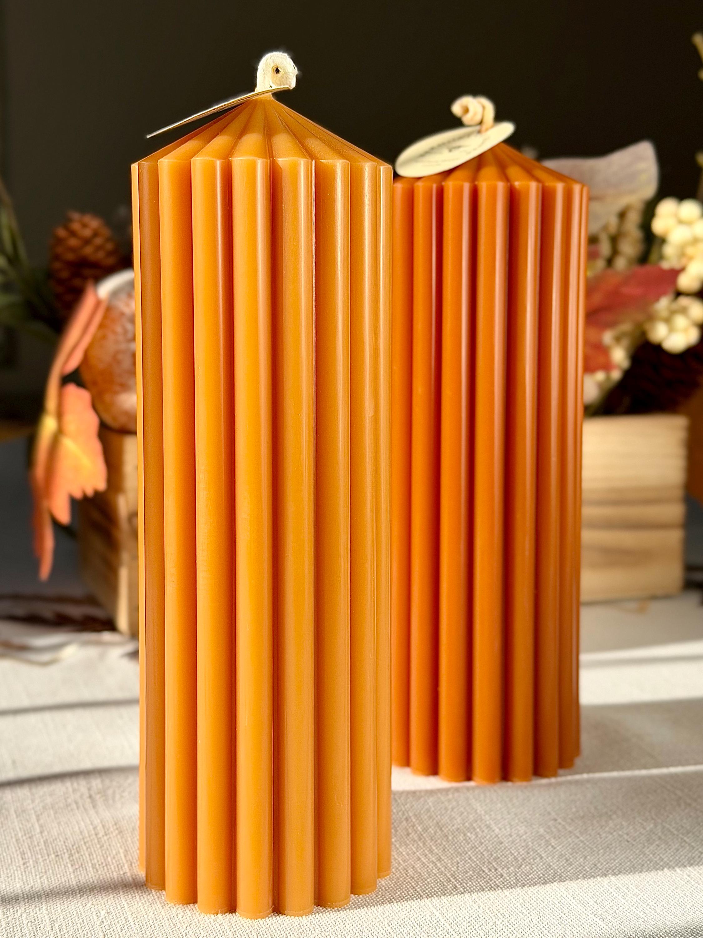 Huge Pillar Ribbed Candle, Organic Tall Pillar Candle, Large Striped ...