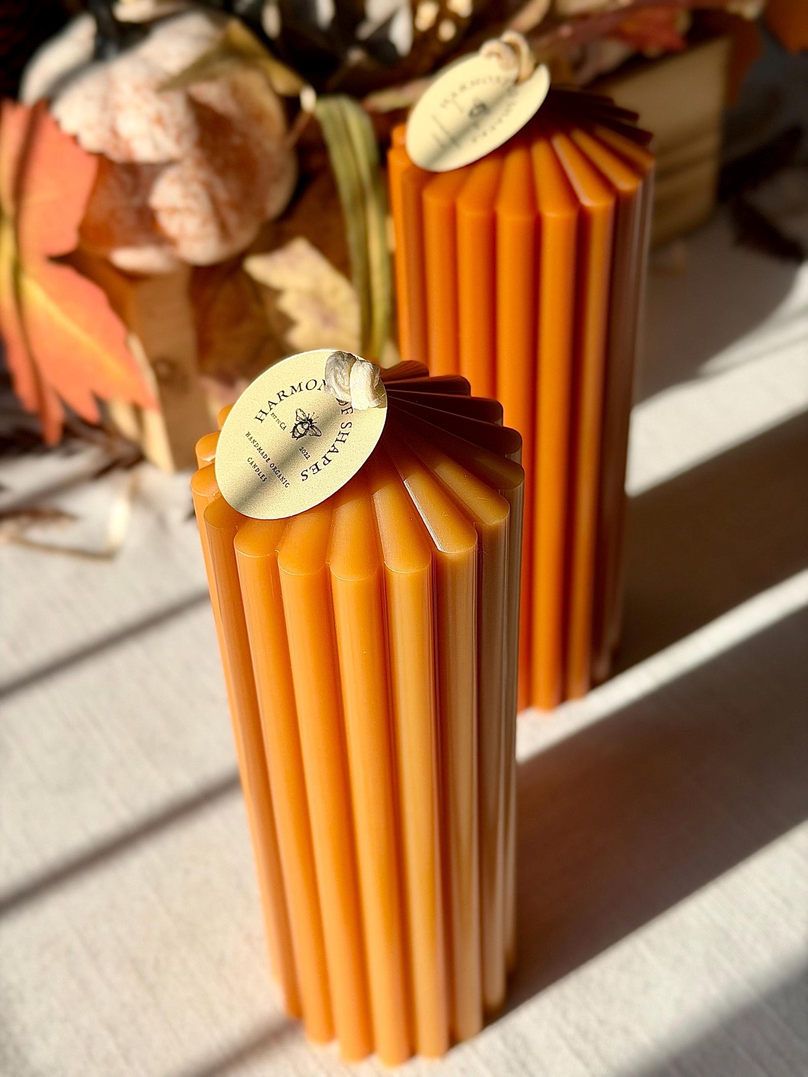Huge Pillar Ribbed Candle, Organic Tall Pillar Candle, Large Striped ...