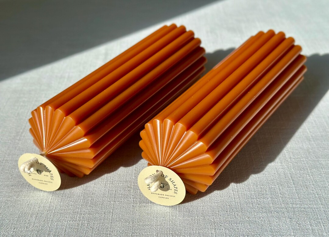 Huge Pillar Ribbed Candle, Organic Tall Pillar Candle, Large Striped ...