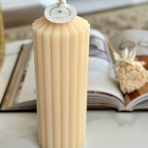 Huge Pillar Ribbed Candle, Organic Tall Pillar Candle, Large Striped ...