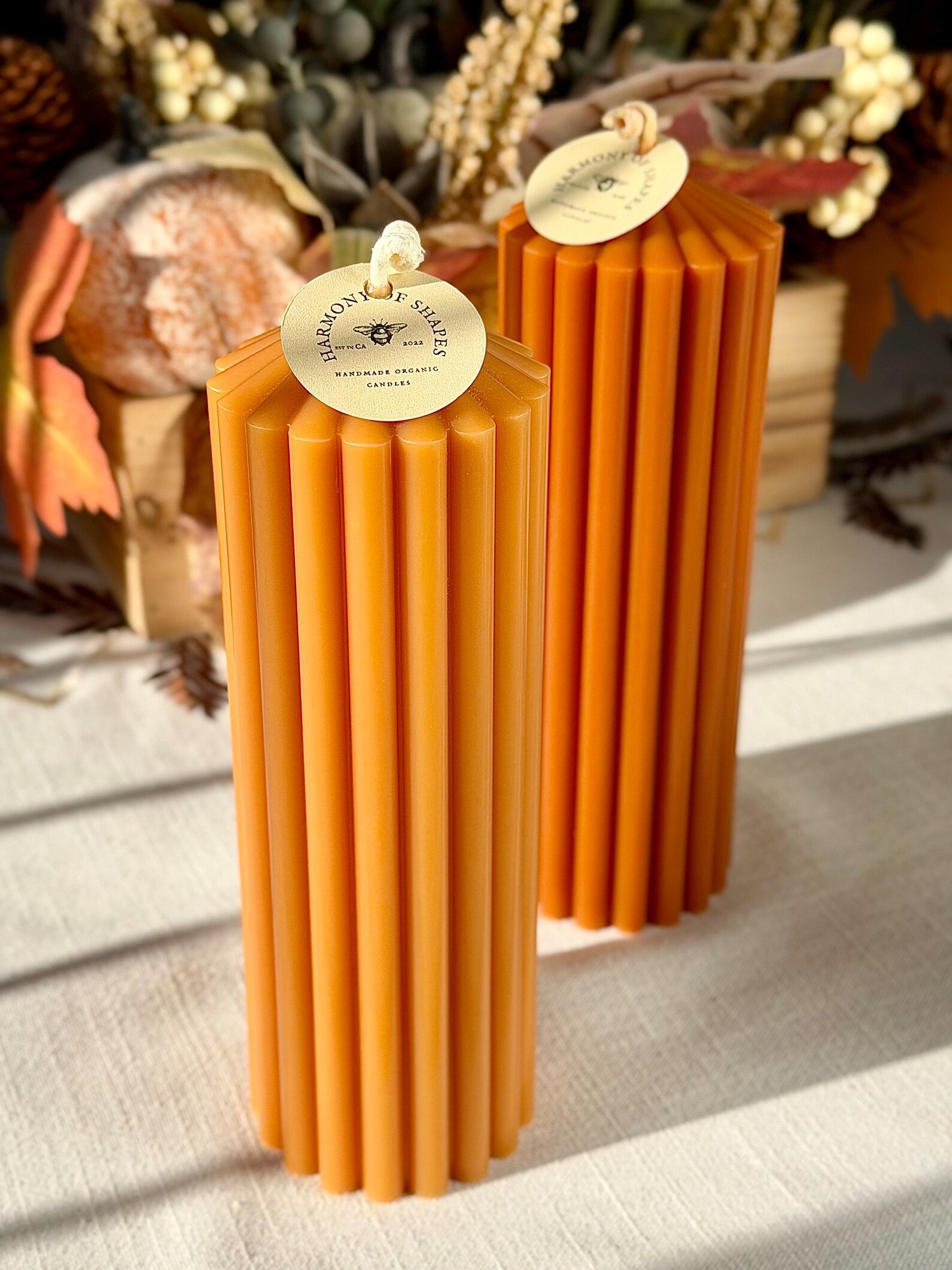 Huge Pillar Ribbed Candle, Organic Tall Pillar Candle, Large Striped ...