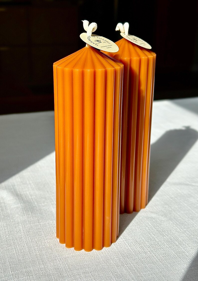 Huge Pillar Ribbed Candle, Organic Tall Pillar Candle, Large Striped ...