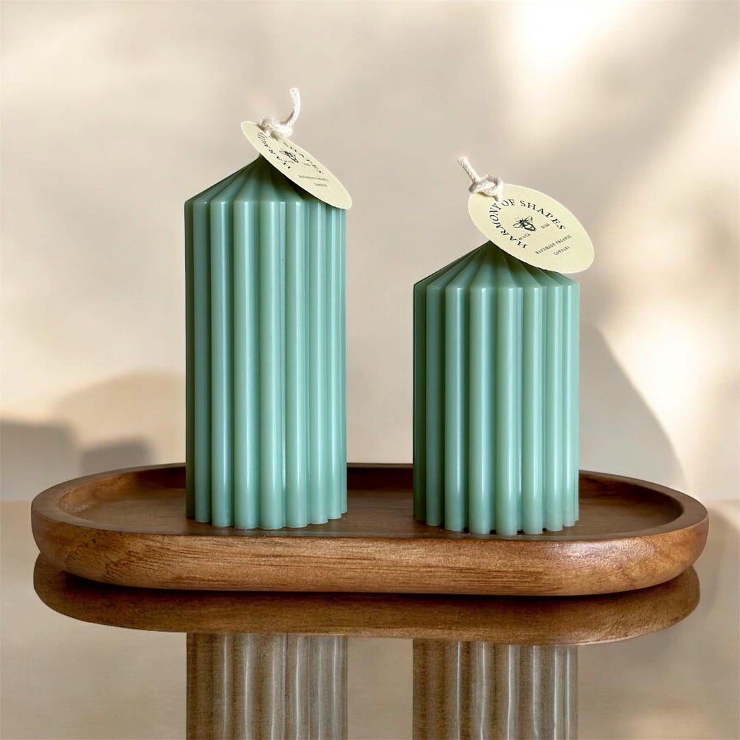 Ribbed Pillar Candle, Striped Candle, Set of Soy Candles, Custom Color ...