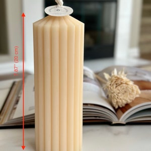 Huge Pillar Ribbed Candle, Organic Tall Pillar Candle, Large Striped ...