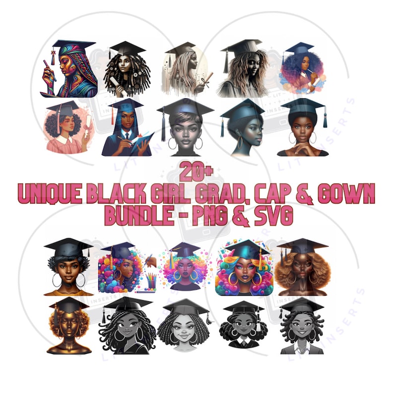 Black Girl Grad Clip Art Bundle, Cap and Gown, SVG & PNG (20+) - Etsy