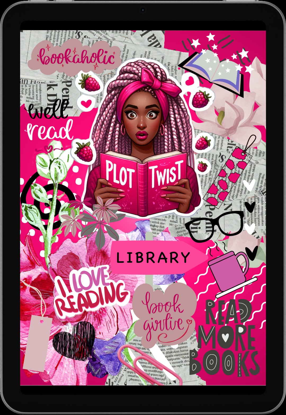 Pink Collage Kindle Case Insert, Book Lover Design (digital Download ...
