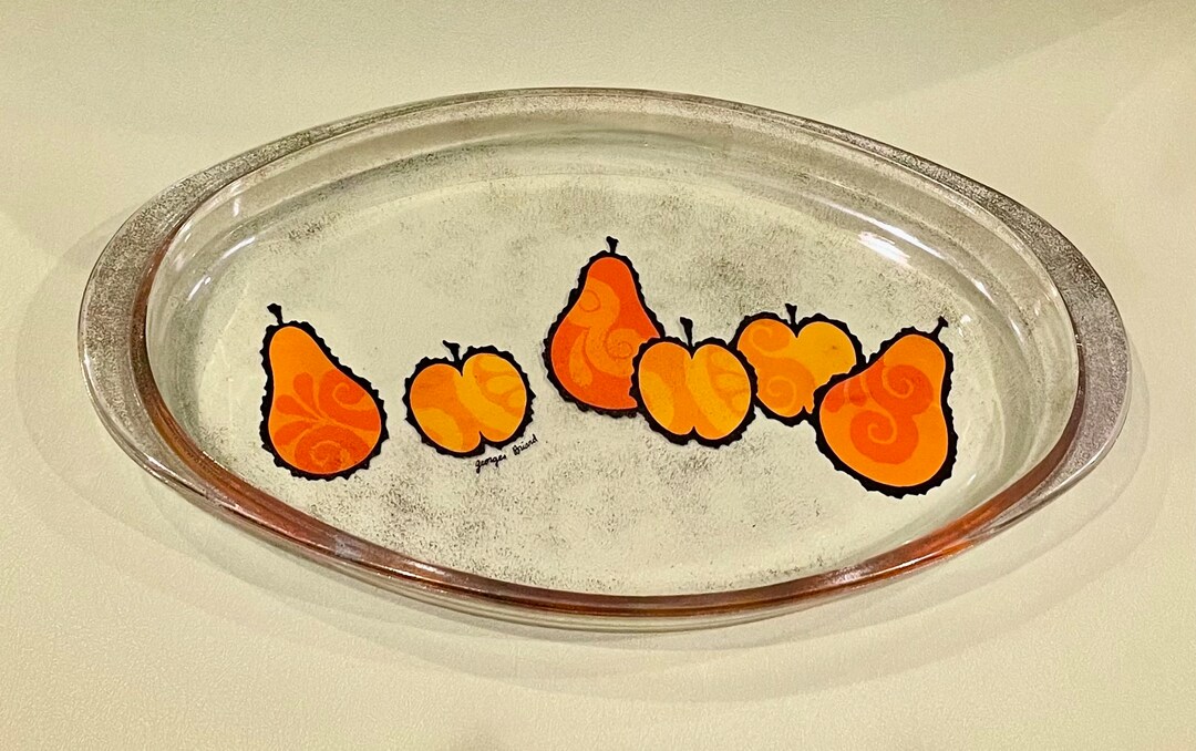 Large Vintage Georges Briard Signed Pyrex Platter With Orange Pears and ...
