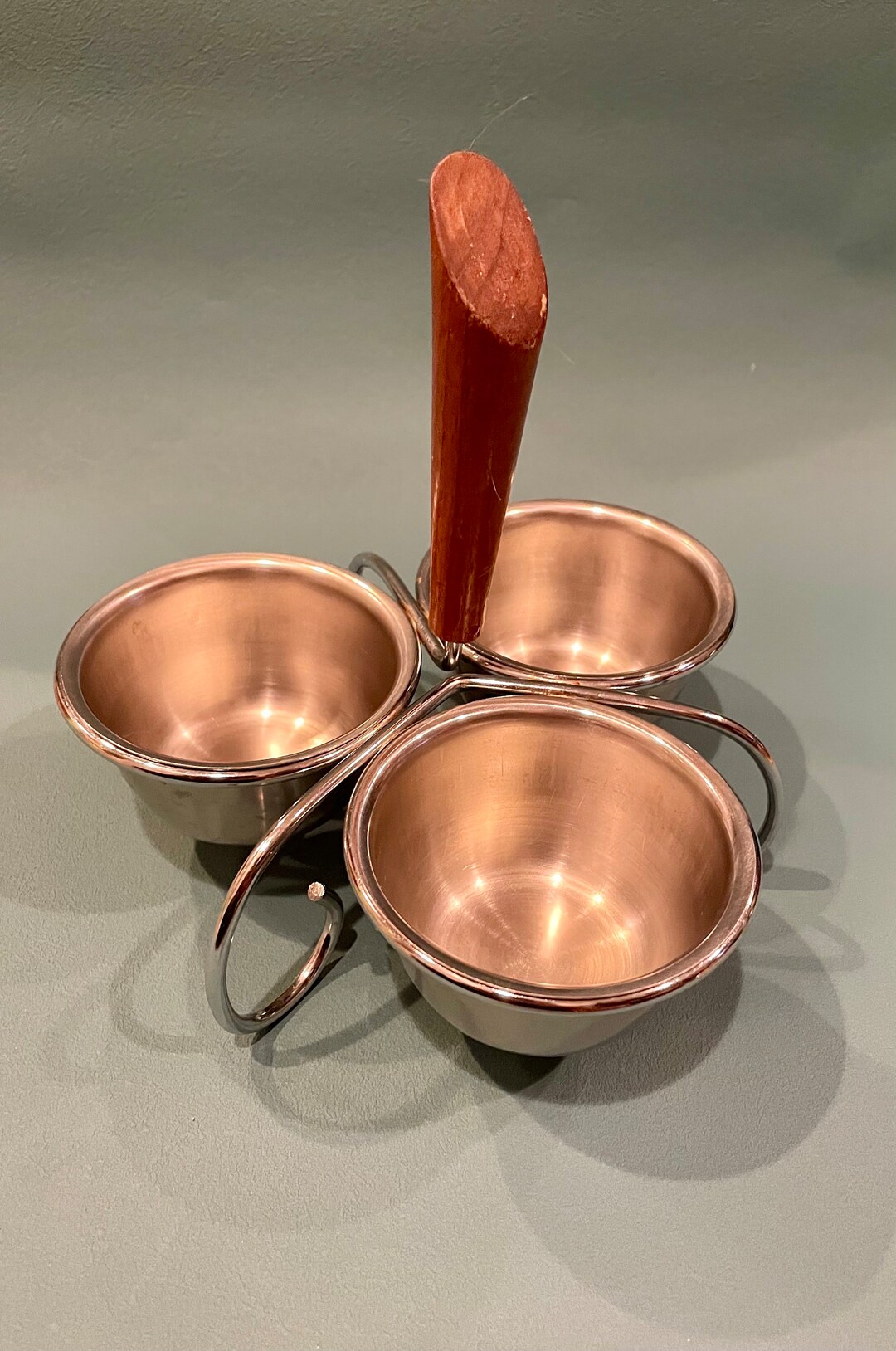 MCM Trio Condiment or Bar Snacks Caddy With Teak Handle and Stainless ...