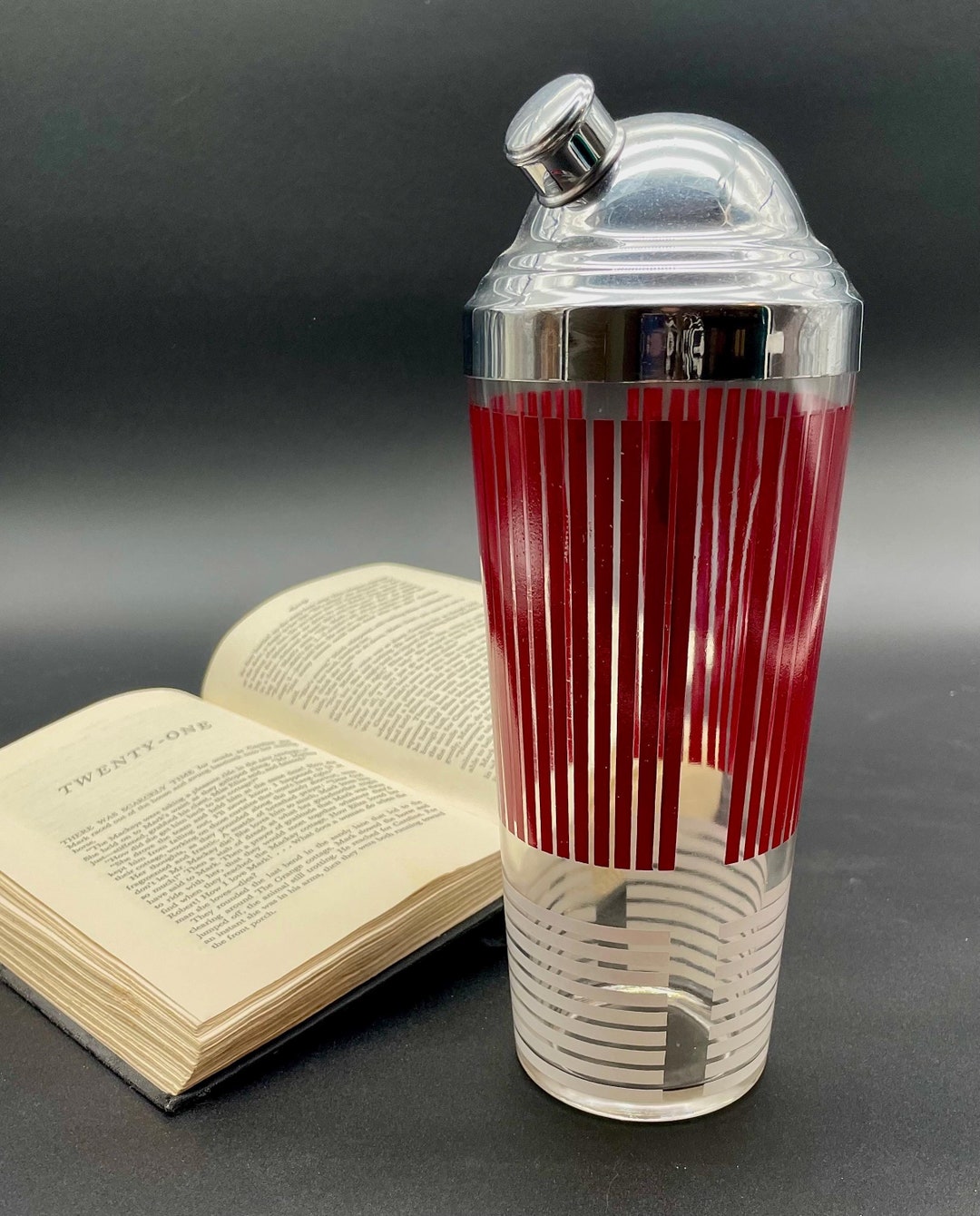 Mid-century Red & White Striped Glass Cocktail Shaker - Etsy