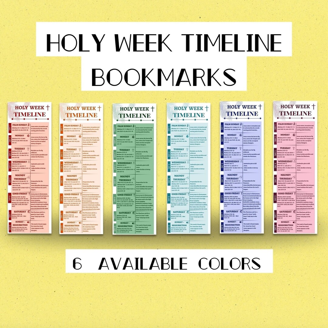 Holy Week Timeline Bookmarks 6 Pcs Different Colors Easter Theme ...