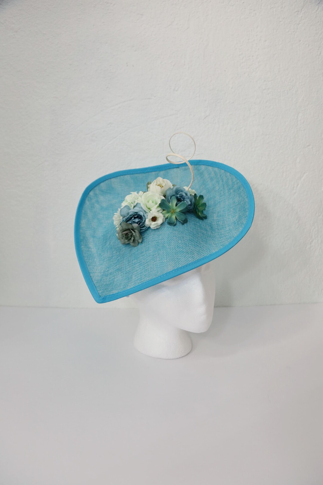 Teal Fascinator Light Blue Flowers Hat Kentucky Derby Large Teardrop ...