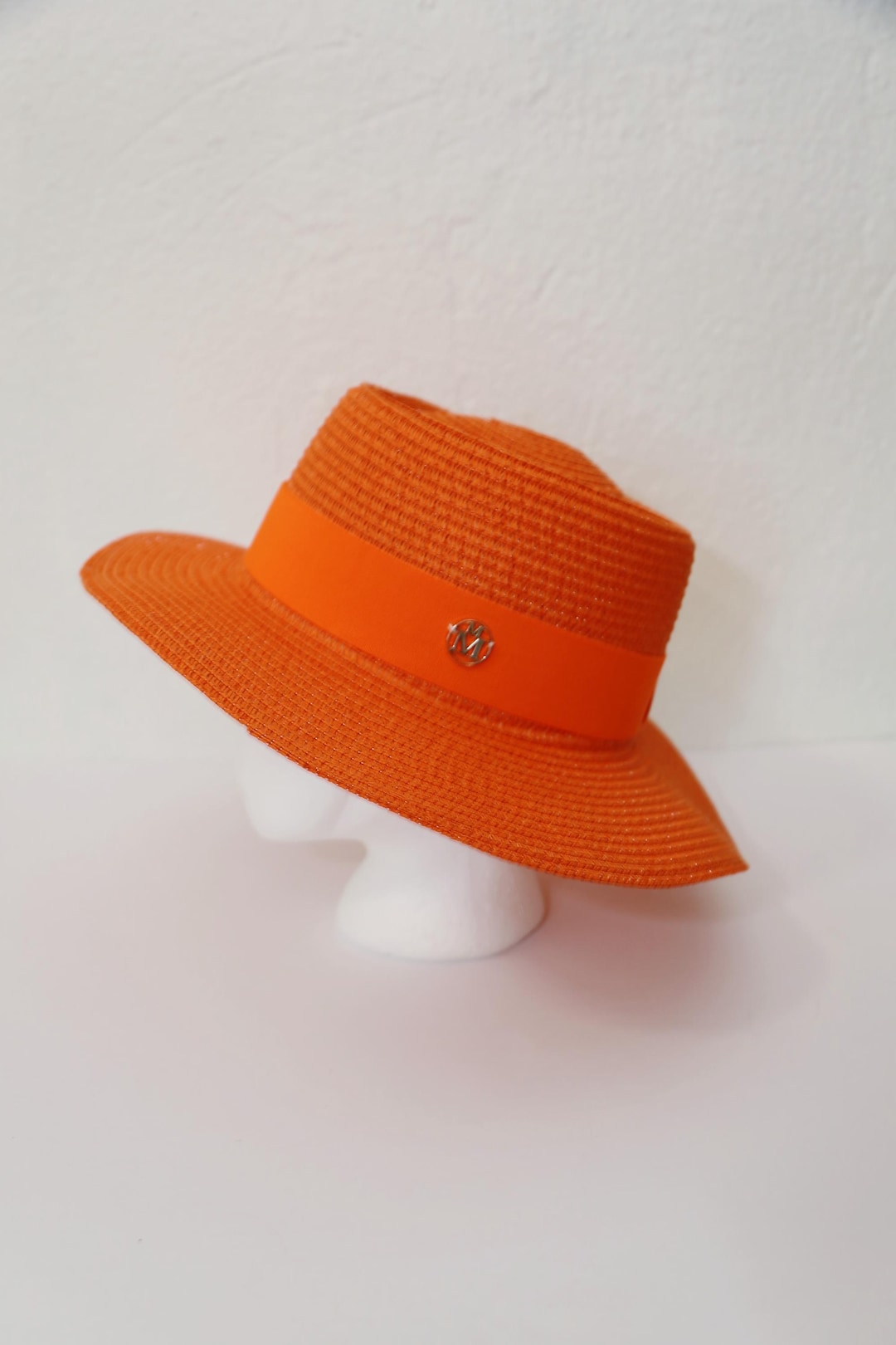 Orange Straw Hat Bright Orange Sun Hat Orange Beach Flat Brim Ribbon ...