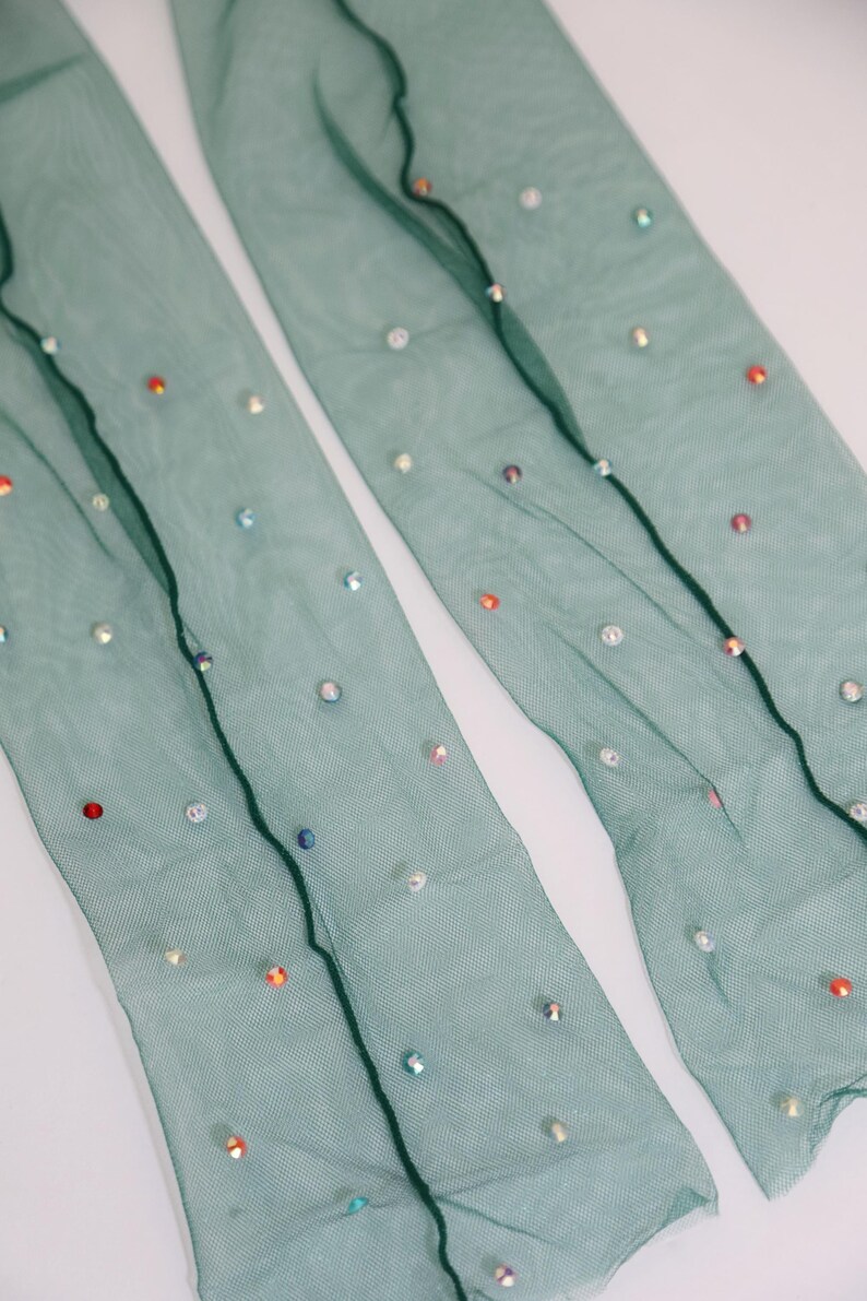 Green Tulle Socks Crystals Sheer Socks Green Tulle Rhinestones Socks ...