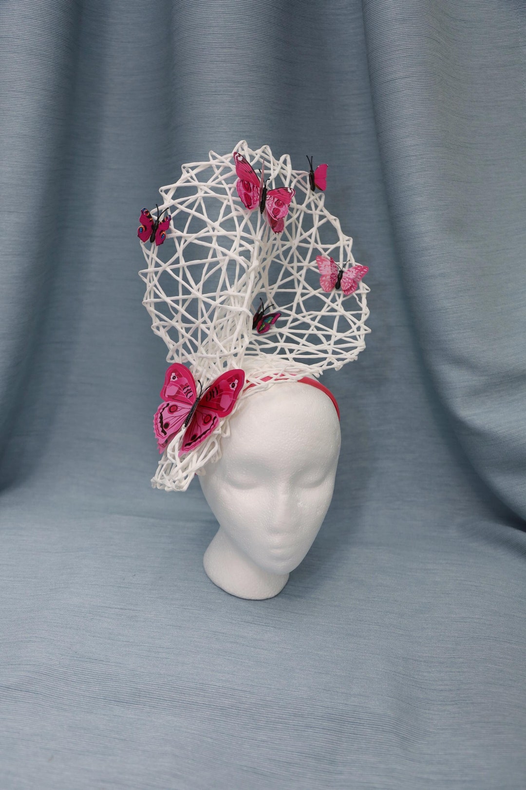 White Kentucky Derby Fascinator Pink Wedding Guest Hat Pink Butterflies ...