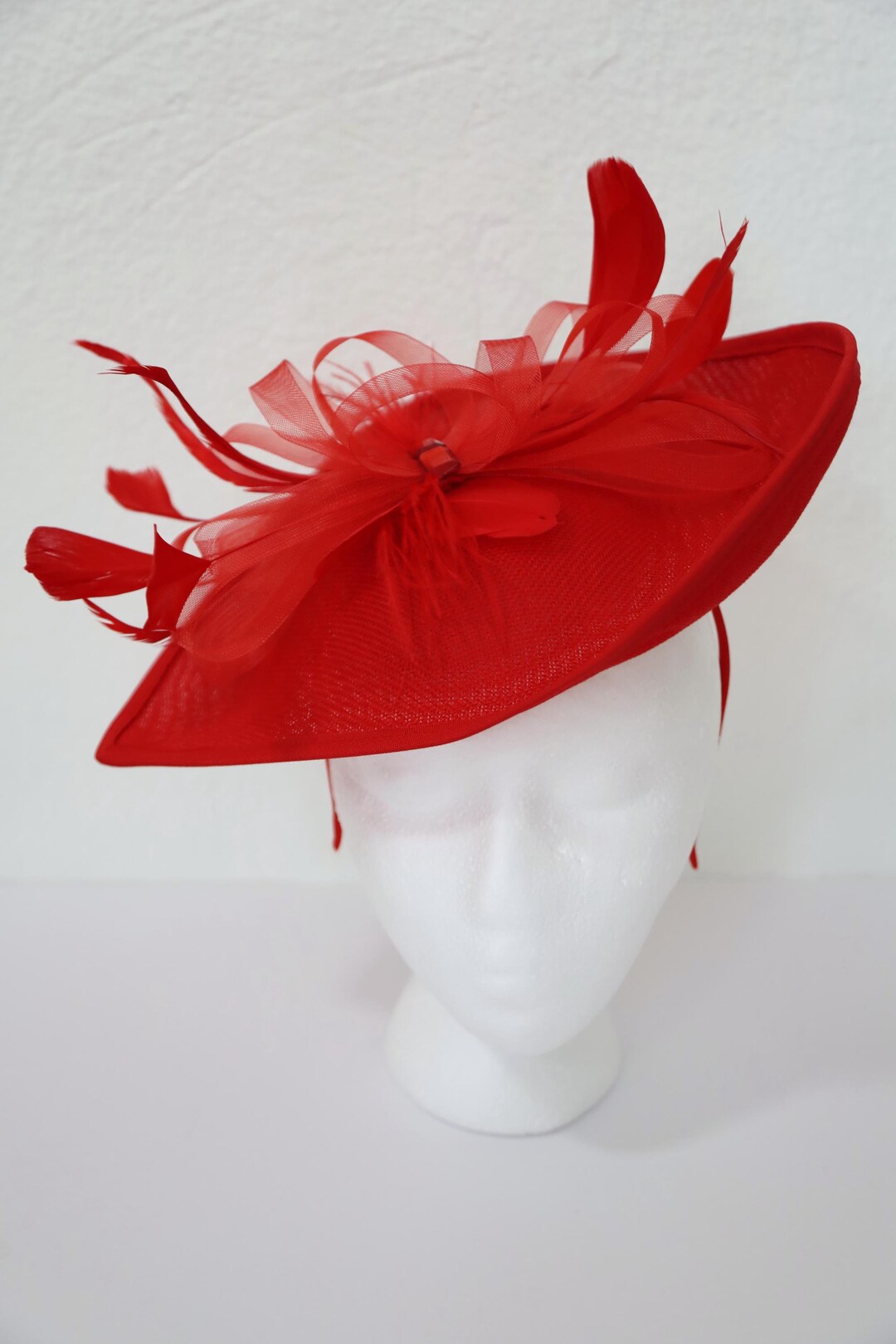 Big Red Fascinator, Red Kentucky Derby Feathers Hat Red Bow Christmas ...