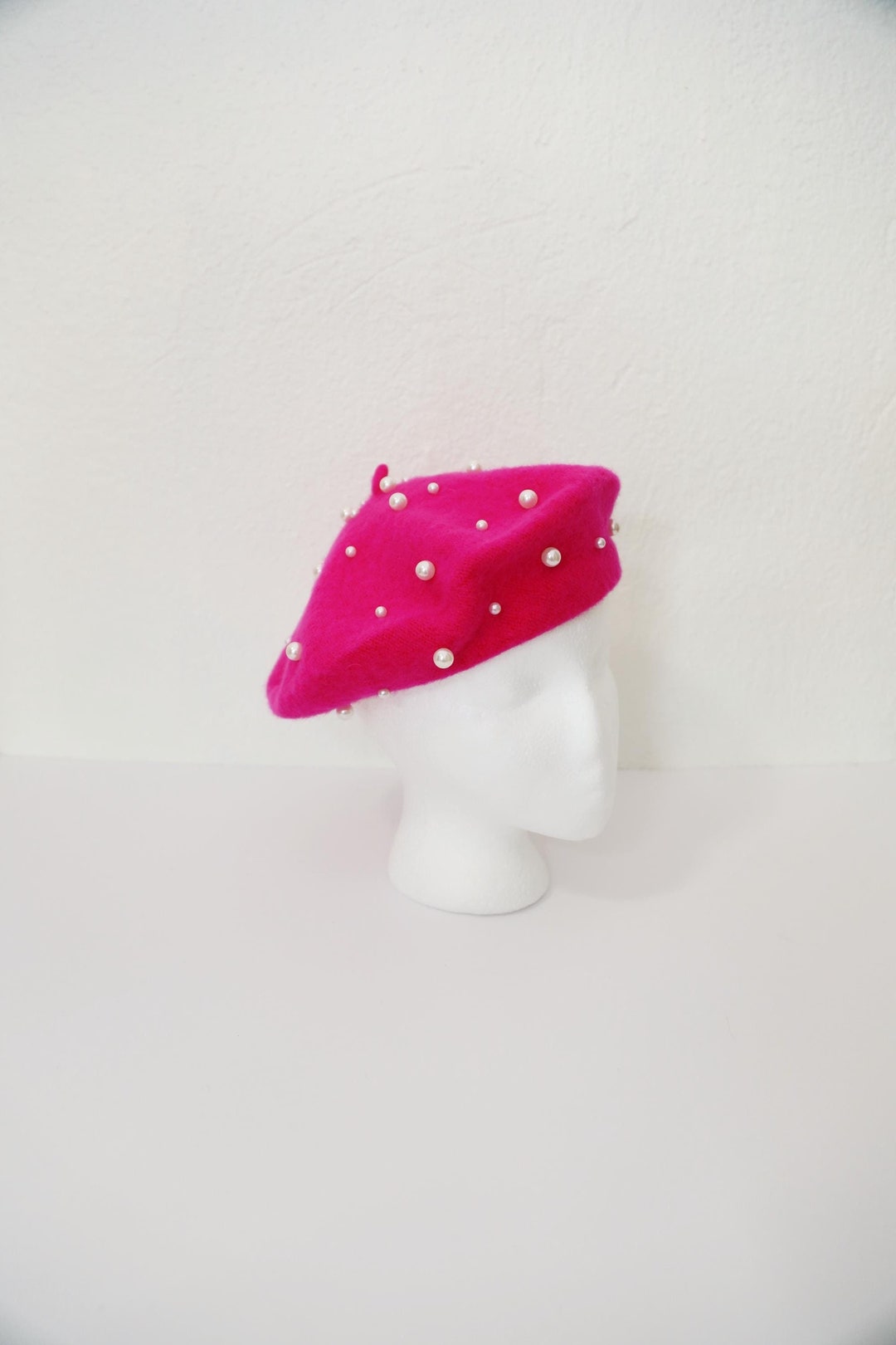 Hot Pink Beret With Pearls White Pearls Beret Perl Embellished Hat ...