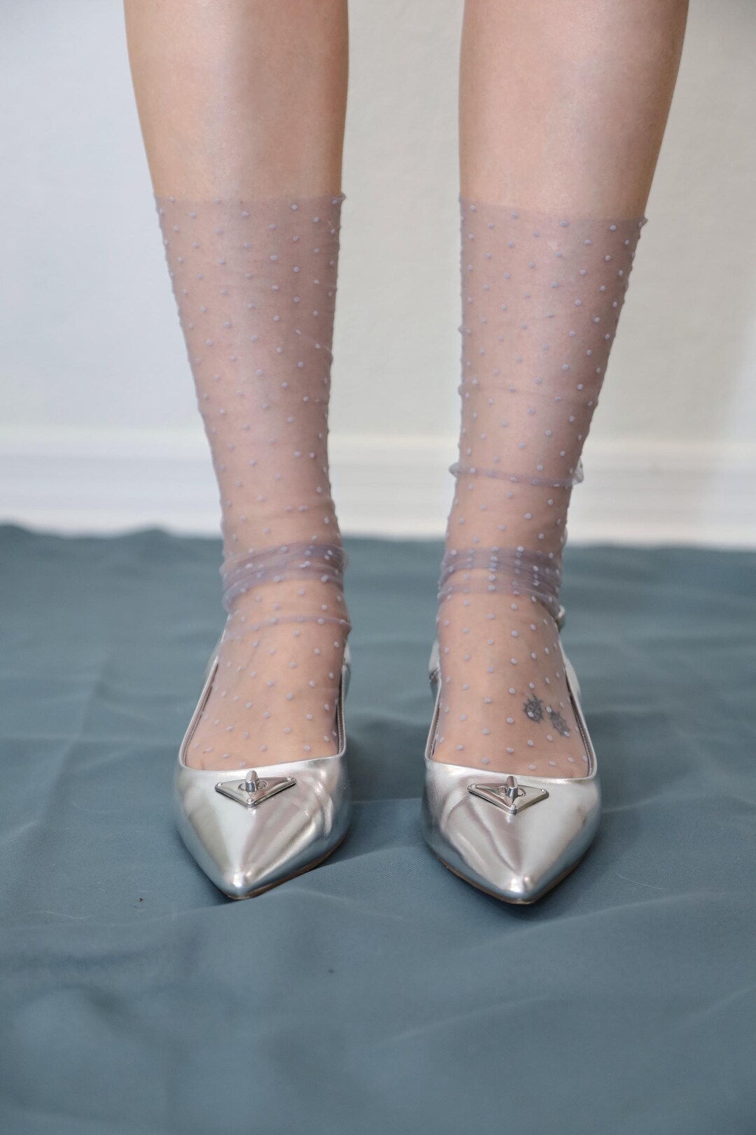 Grey Polka Dot Tulle Socks Sheer Lace Tall Transparent Stockings - Etsy