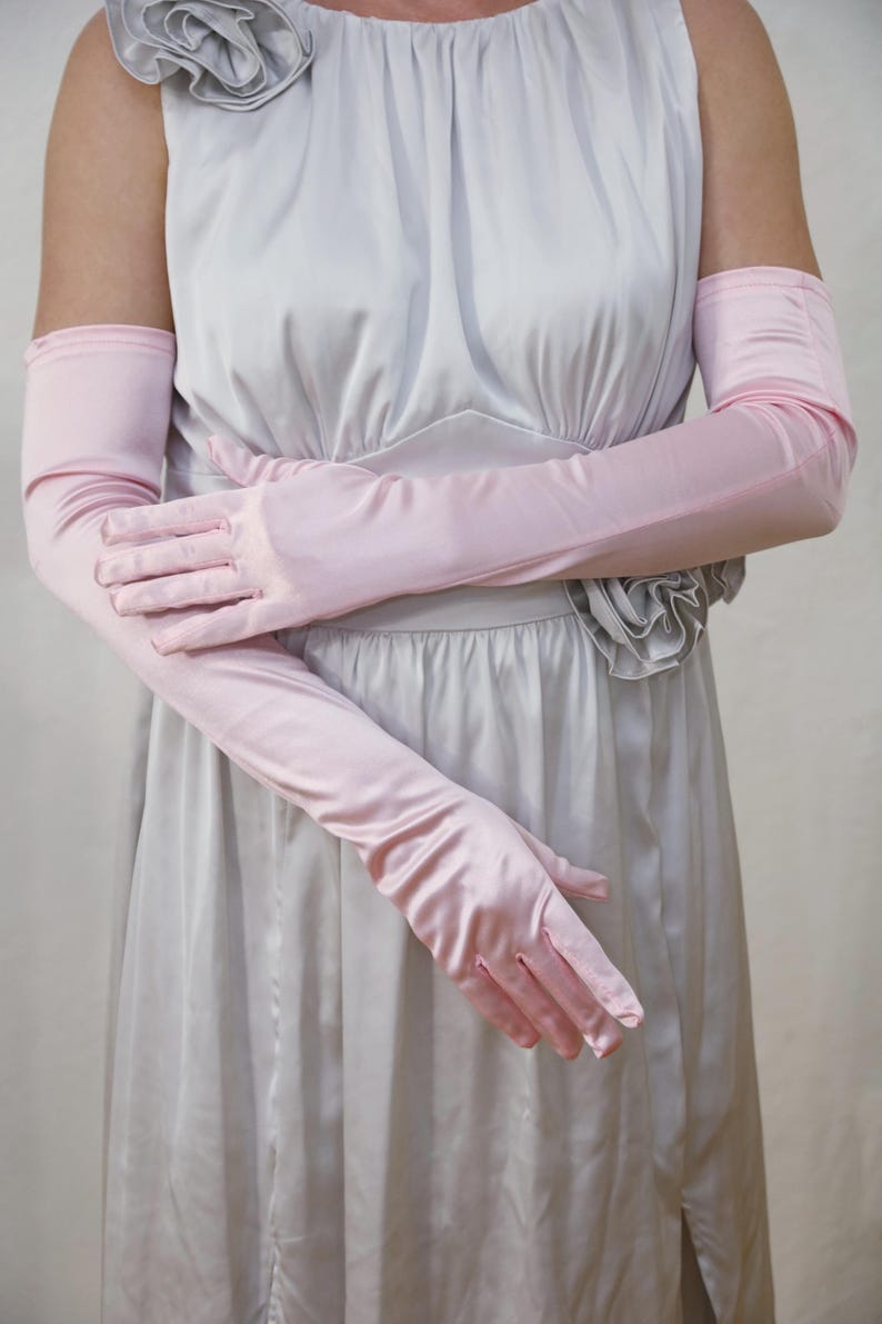 Light Pink Satin Gloves Over the Elbow Length Long Gloves Stretch 21.5 ...