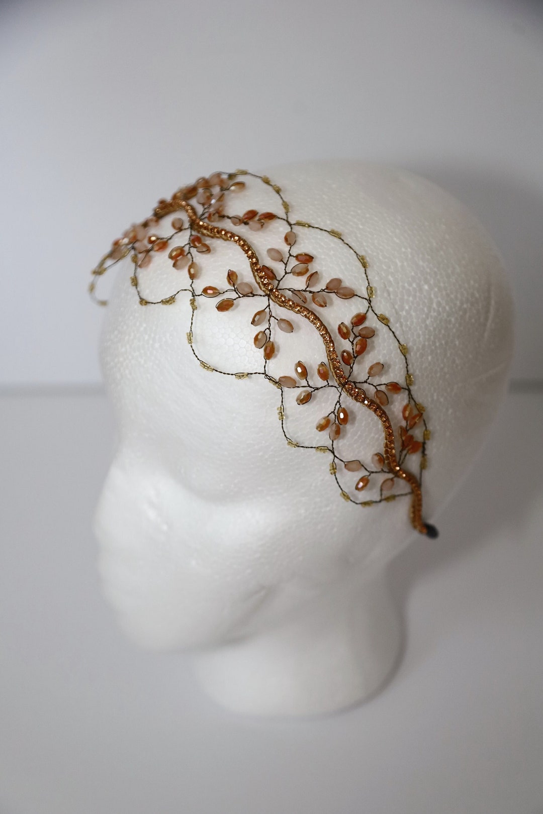 Copper Headpiece Crystal Crown Golden Headband Wedding Guest Headpiece ...