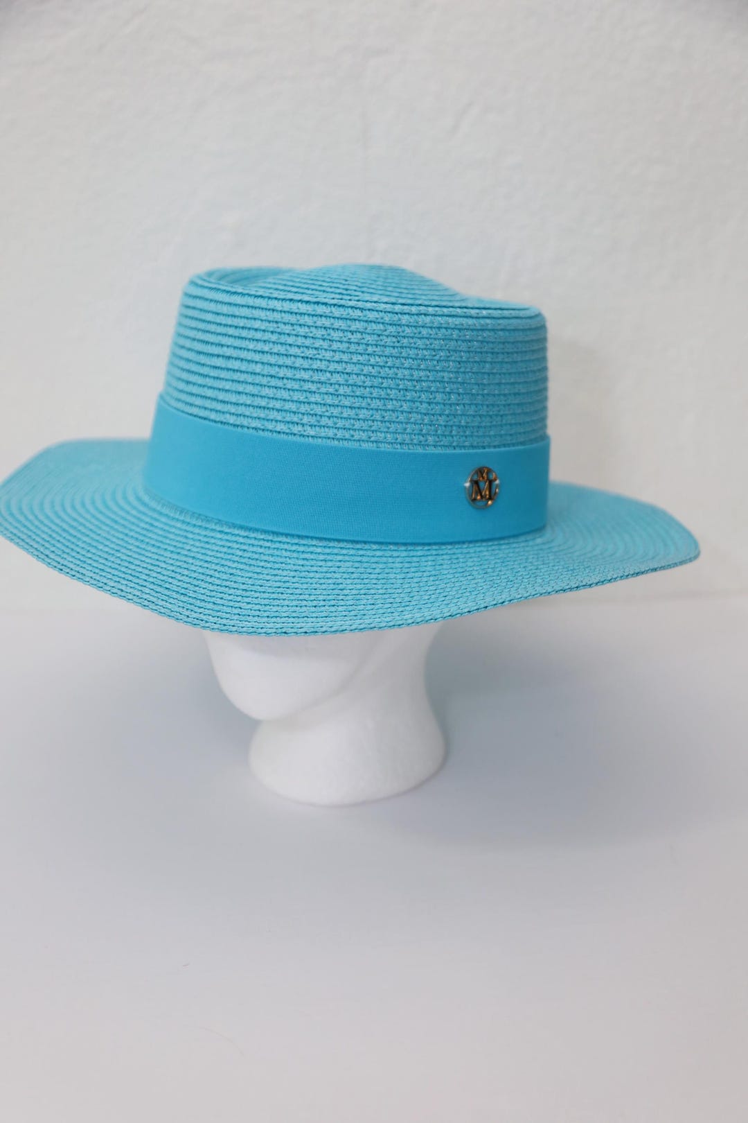 Turquoise Straw Hat Lake Blue Sun Hat Light Blue Beach Flat Brim Ribbon ...