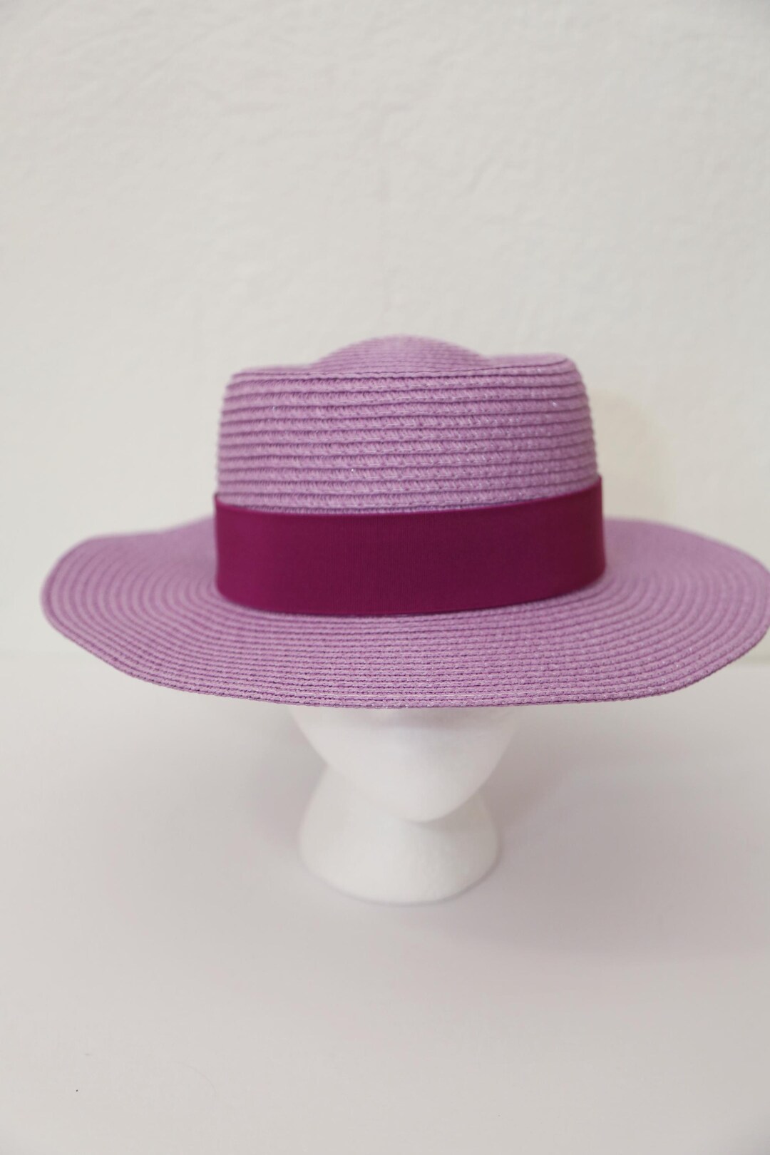 Lilac Straw Canotier Hatpurple Ribbon Beach Sun Fedora Hat - Etsy