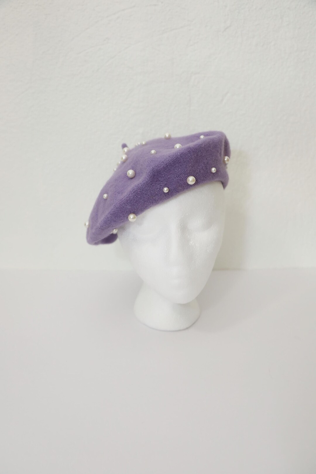 Lilac Beret With Pearls White Pearls Beret Perl Embellished Hat Pearl ...