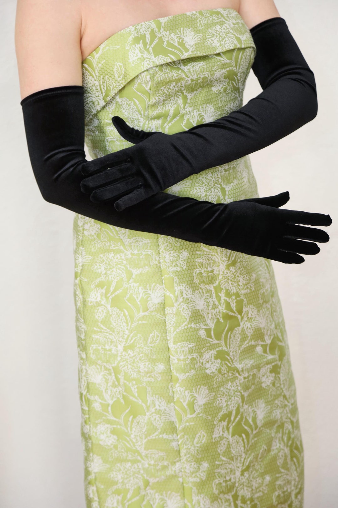 Black Velvet Gloves Over the Elbow Length Long Gloves Stretch 22