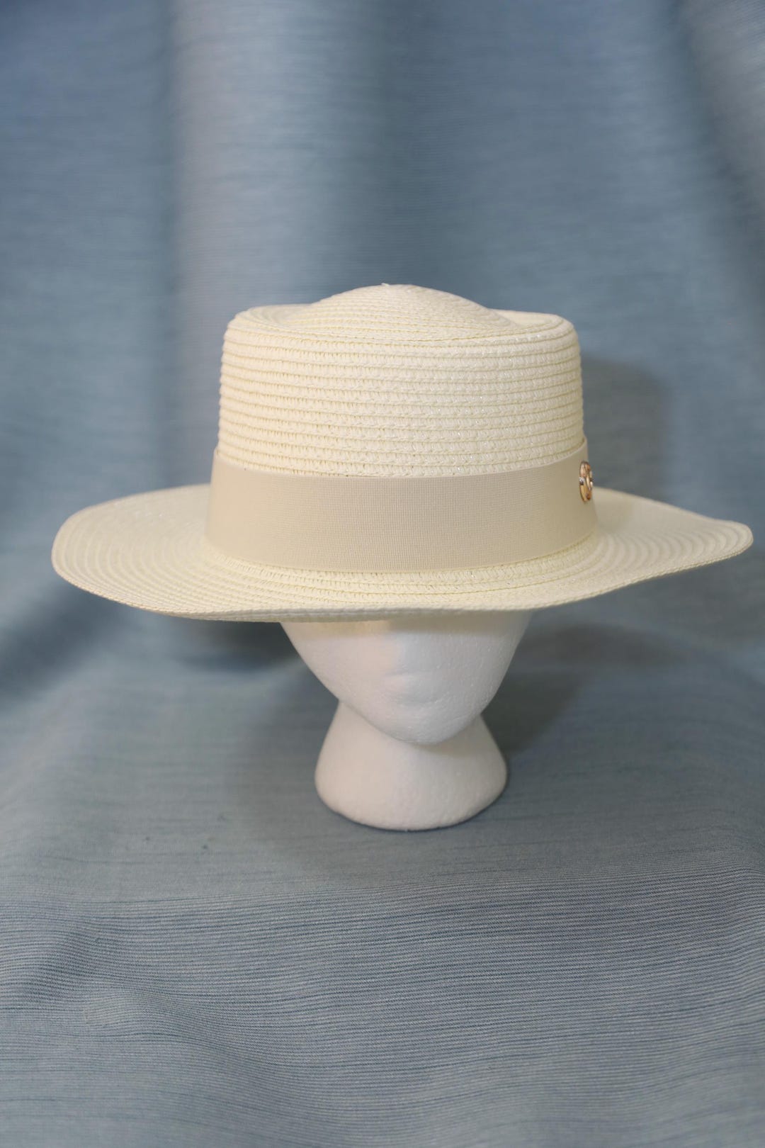 Ivory Straw Hat Cream Sun Hat Ivory Beach Flat Brim Ribbon Hat Ivory ...