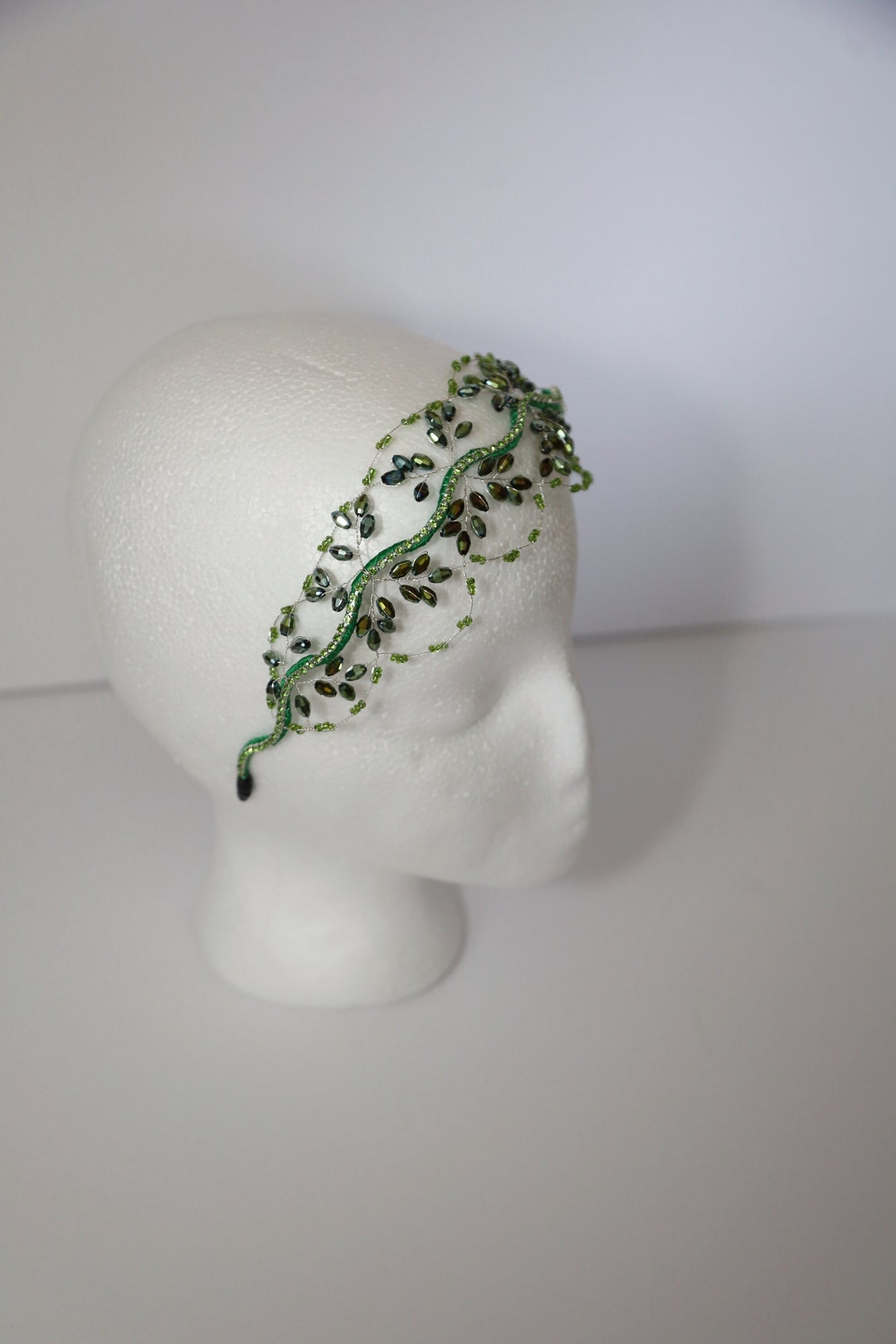 Green Headpiece Crystal Crown Green Headband Wedding Guest Headpiece ...