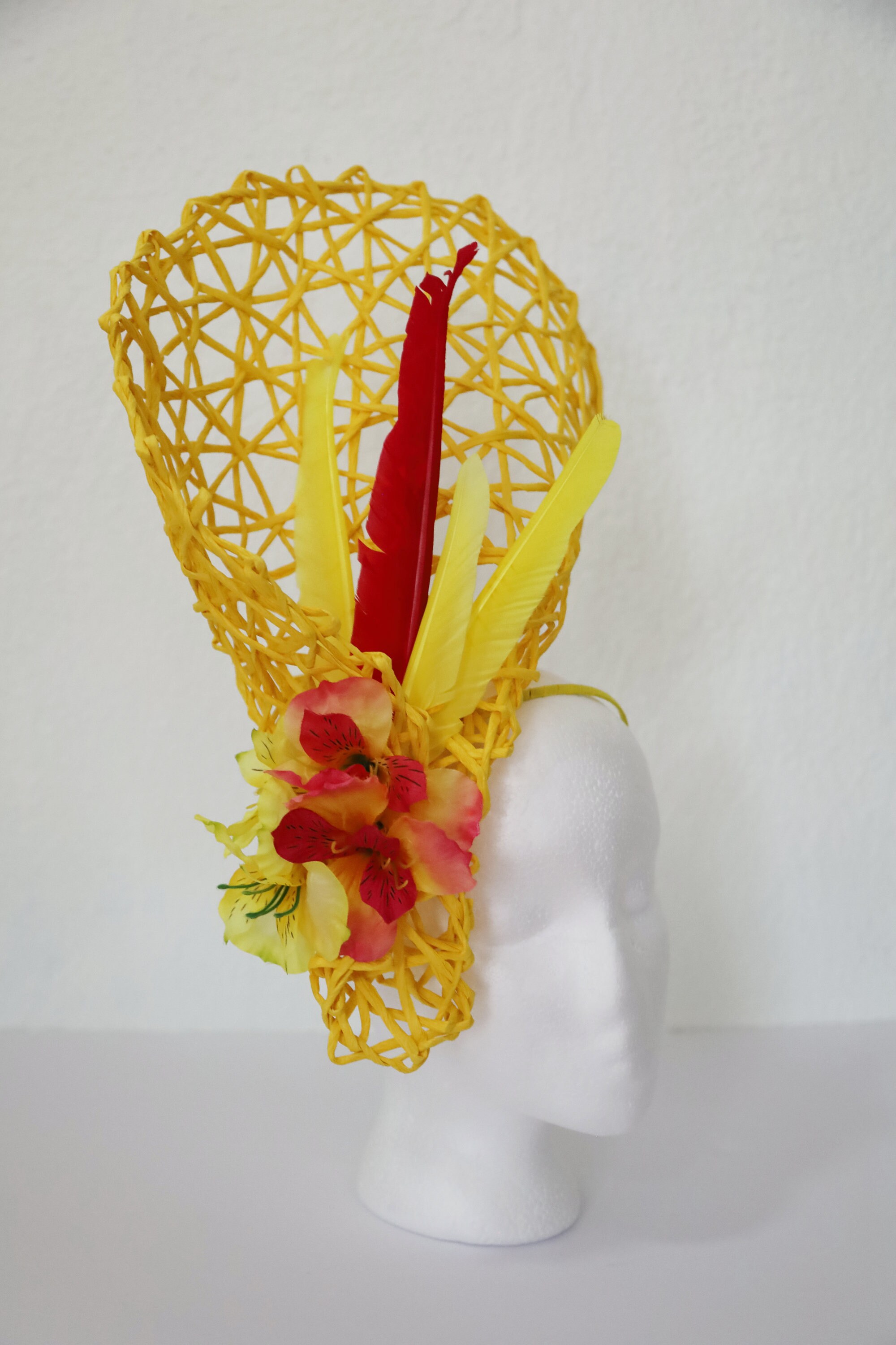 Yellow Hatinator Wedding Guest Party Red Yellow Flower Hat Garden Party ...