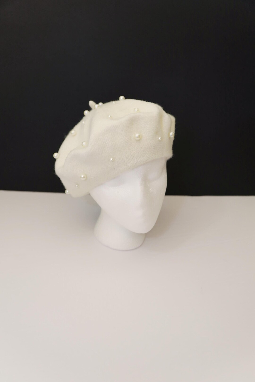 Ivory Beret With Pearls White Pearls Beret Perl Embellished Hat Pearl ...