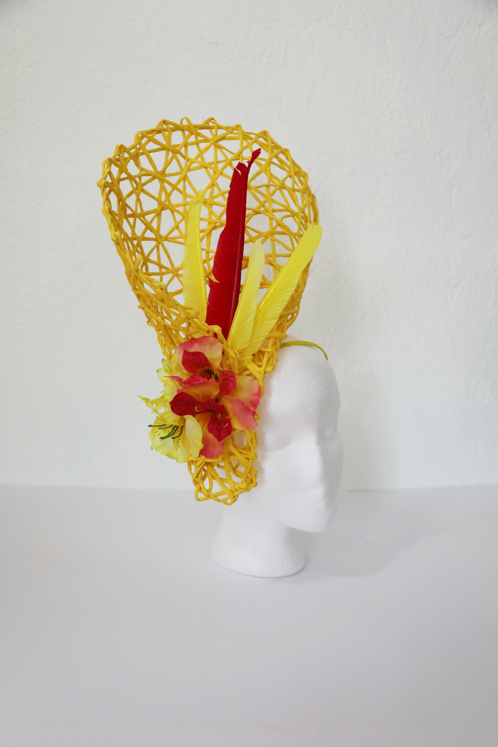 Yellow Hatinator Wedding Guest Party Red Yellow Flower Hat Garden Party ...