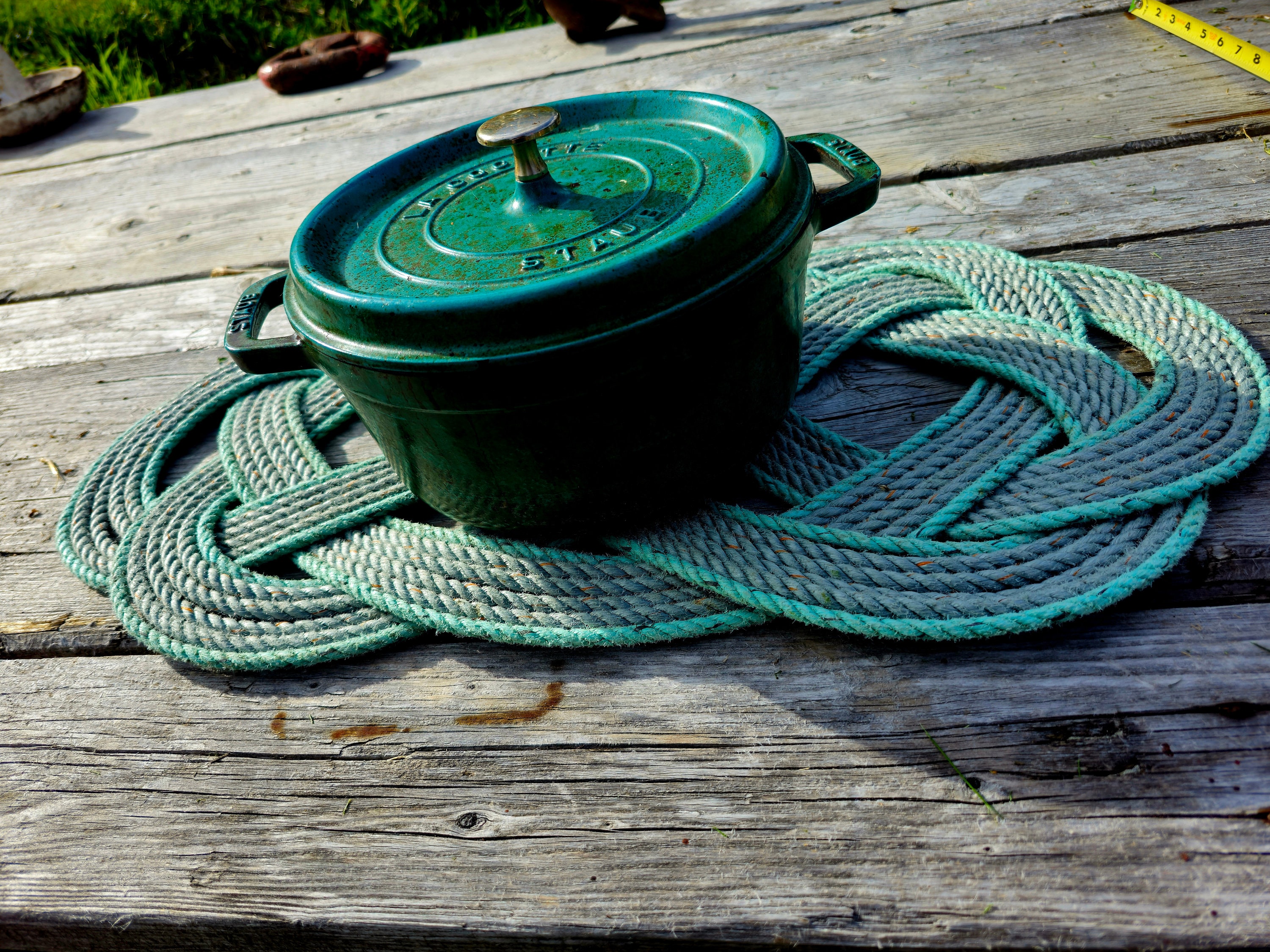 Ocean Plait Oval Table Runner Centerpiece Handwoven Rope Mat Green and ...