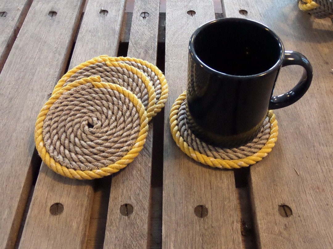 Nautical Rope Coasters NATURAL TAN Accent Color Handcrafted From ...