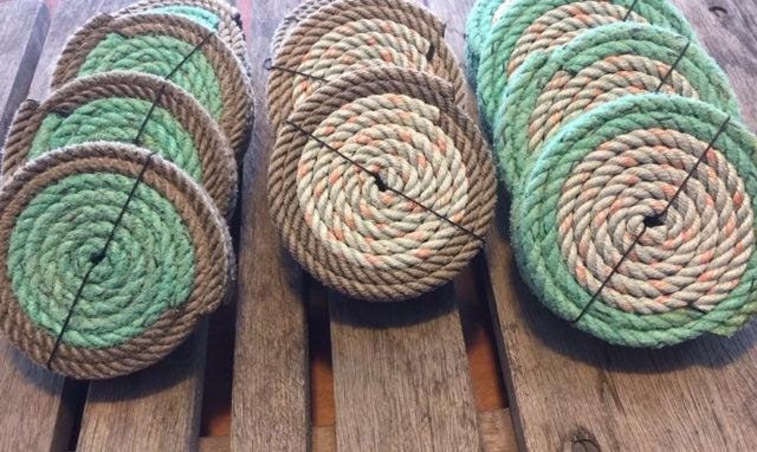 4 Nautical Rope Coasters Double Trimmed Accent Color Handcrafted From ...