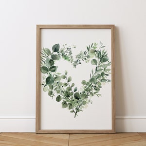 Watercolour Sage Green Heart | Botanical Printable Wall Art | Neutral ...